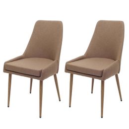 2er-Set Esszimmerstuhl MCW-O27, K&uuml;chenstuhl Polsterstuhl Stuhl, Stoff/Textil (280g/m&sup2;) Metall ~ braun