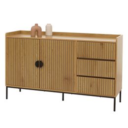 Sideboard MCW-O39, Kommode Schrank Anrichte, 3 Schubladen 2 T&uuml;ren, Holz Melamin 80x130x42cm ~ natur