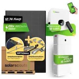 Solarscouts 12,74kW Komplettset Photovoltaikanlage | Bifacial & Fullblack| 12kW Growatt | 15 kWh Speicher