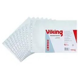 Viking Premium Prospekth&uuml;llen DIN A3 quer Genarbt Transparent 110 Mikron PP (Polypropylen) &Ouml;ffnung oben 11 L&ouml;cher 10 St&uuml;ck