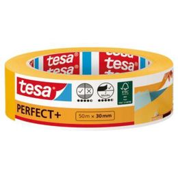 Tesa Perfect+ Malerband, 50 m &times; 30 mm &ndash; saubere Farbkanten, rei&szlig;fest, r&uuml;ckstandsfrei, f&uuml;r Innen