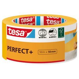 Tesa Perfect+ Malerband, 50 m &times; 50 mm &ndash; saubere Farbkanten, rei&szlig;fest, r&uuml;ckstandsfrei, f&uuml;r Innen
