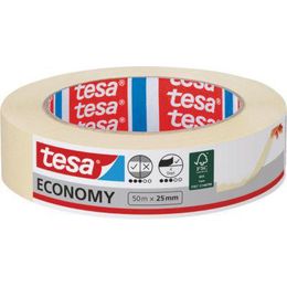 Tesa Malerband Economy, 50 m &times; 25 mm, chamois &ndash; glatte Fl&auml;chen, leicht abl&ouml;sbar, r&uuml;ckstandsfrei