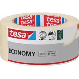 Tesa Malerband Economy, 50 m &times; 50 mm, chamois &ndash; glatte Fl&auml;chen, leicht abl&ouml;sbar, r&uuml;ckstandsfrei