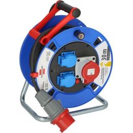 Fa.Brennenstuhl Brennenstuhl Kabeltrommel Garant CEE 1 IP44, 30m RN-Kabel, 3 Steckdosen, Kunststoff, f&uuml;r Au&szlig;enbereich, blau/rot