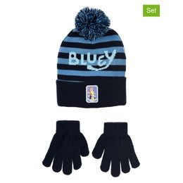 Bluey 2tlg. Set: M&uuml;tze & Handschuhe "Bluey" in Schwarz/ Blau - 50% | Gr&ouml;&szlig;e 54 cm | Kindermuetzen