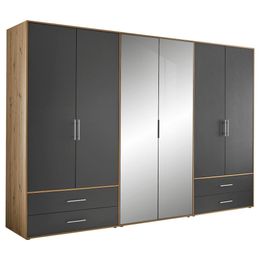Boxxx Kleiderschrank, Graphit, Eiche Artisan, Holzwerkstoff, 5 F&auml;cher, 4 Schublade(n) Schubladen, 305x207x58 cm, Schlafzimmer, Kleiderschr&auml;nke, Dreht&uuml;renschr&auml;nke