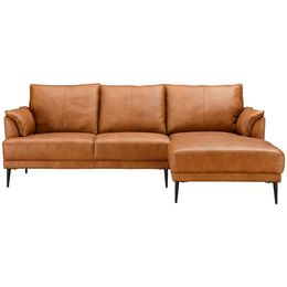 Livetastic Ecksofa, Cognac, Leder, Echtleder, Rindleder, 3-Sitzer, Ottomane rechts, L-Form, 233x153 cm, Wohnzimmer, Sofas & Couches, Wohnlandschaften, Ecksofas