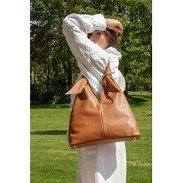 Christian Laurier Leder-Schultertasche "Halo" in Hellbraun - (B)38 x (H)40 x (T)10 cm - 78% | Damen-taschen