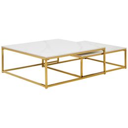 Livetastic Couchtischset, Wei&szlig;, Gold, Metall, Keramik, 2-teilig, quadratisch, eckig, 65x27x75 cm, Wohnzimmer, Wohnzimmertische, Couchtische, Couchtische Keramik