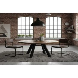 Riess Ambiente Massiver Esstisch IRON CRAFT 120cm taupe braun rund Mangoholz Riess-Ambiente Esszimmertisch K&uuml;chentisch 4 Personen Industrie & Loft Natur