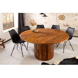 Riess Ambiente Runder Esstisch TRES CHIC 140cm braun Sheeshamholz stone finish massiv mit S&auml;ulenfu&szlig; Riess-Ambiente Esszimmertisch 6 Personen Asiatisch Natur Retro...