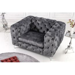 Riess Ambiente Design Chesterfield Sessel MODERN BAROCK 120cm dunkelgrau Samt Riess-Ambiente