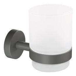 Tesa Zahnputzbecher &raquo;MOON Zahnputzbecherhalter ohne Bohren - 9, 6 cm : 7 cm : 10, 9 cm&laquo; selbstklebender Zahnb&uuml;rstenhalter - grau grau