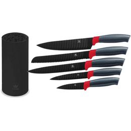 King Messerblock »Carbon Optic« 6 Stk. Wellenschliff rot/schwarz