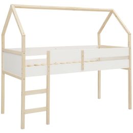 OTTO HOME Hochbett &raquo;Janne&laquo; Kiefernholz, Einzelbett, inklusive Holzleiter, Liegefl&auml;che 90x200 cm wei&szlig;/natur