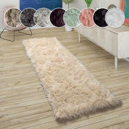 Paco Home Hochflor-L&auml;ufer &raquo;Playa 960&laquo; rechteckig 64 mm H&ouml;he L&auml;ufer, Kunstfell, Flokati-Optik, weich und flauschig, Uni-Farben cream Obermaterial:...