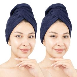 HAMMETEX Turban-Handtuch &raquo;2er Set Haarturban Damen, 100% Baumwolle, Flauschig & Schnelltrocknend&laquo; Uni-Farben, weich dunkelblau Obermaterial: 100%...