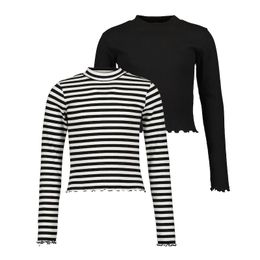 Blue Seven Langarmshirt Packung, 2 Stk. cropped und mit s&uuml;&szlig;er Wellenkante am &Auml;rmel und am Saum schwarz/wei&szlig; 164 (170) 164 (170) Shirt-Packung mit...