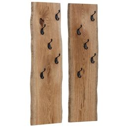 Home Affaire Garderobenpaneel &raquo;Brodi&laquo; Ma&szlig;e pro Paneel (B/T/H): 25/2/90 cm, aus massiver Eiche in Wellenform, 2er-Set mit je 5 Metallhaken smoked...