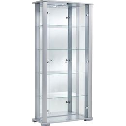 Fif M&ouml;bel FIF M&Ouml;BEL Vitrine &raquo;STELLA&laquo; Standvitrine/Glasvitrine 2x Glast&uuml;r, perfekt f&uuml;r Sammler, Sammlervitrine Silber Silber/Frontstollen Hochgl&auml;nzend Made in...