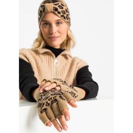 bonprix Strickm&uuml;tze Set, 3, 3 Stk. Stirnband und Handschuhe (3-tlg-Set) beige leo