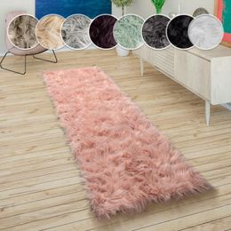 Paco Home Hochflor-L&auml;ufer &raquo;Playa 960&laquo; rechteckig 64 mm H&ouml;he L&auml;ufer, Kunstfell, Flokati-Optik, weich und flauschig, Uni-Farben ros&eacute; Obermaterial:...