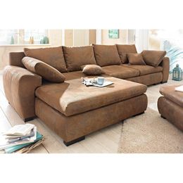 Home Affaire Ecksofa »Cara Mia L-Form, B: 325 cm - OTTO. Verlässliche Qualität.« mit 4 Zierkissen, optional Bettfunktion & Bettkasten mokka