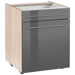 Optifit Unterschrank &raquo;Bern&laquo; 60 cm breit, mit T&uuml;r und Schubkasten, mit h&ouml;henverstellbaren F&uuml;&szlig;en grau Hochglanz/akaziefarben akaziefarben