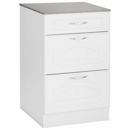 Wiho-K&uuml;chen WIHO K&Uuml;CHEN Unterschrank &raquo;Linz&laquo; 50 cm breit, mit 2 gro&szlig;en Ausz&uuml;gen, in Landhaus-Optik Front: Landhaus Wei&szlig;, Korpus: Wei&szlig;, Arbeitsplatte: Marmor...