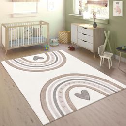 Paco Home Kinderteppich »Cosmos 351« rechteckig 16 mm Höhe Kurzflor, Spielteppich, Motiv Regenbogen & Herz, Kinderzimmer Beige Obermaterial: 100%...