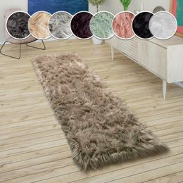 Paco Home Hochflor-L&auml;ufer &raquo;Playa 960&laquo; rechteckig 64 mm H&ouml;he L&auml;ufer, Kunstfell, Flokati-Optik, weich und flauschig, Uni-Farben beige Obermaterial:...