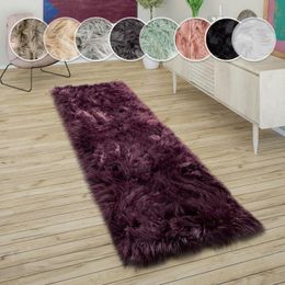 Paco Home Hochflor-L&auml;ufer &raquo;Playa 960&laquo; rechteckig 64 mm H&ouml;he L&auml;ufer, Kunstfell, Flokati-Optik, weich und flauschig, Uni-Farben lila Obermaterial:...