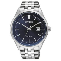 Citizen Damen Solaruhr Armbanduhr, Herrenuhr, Datum, analog, Edelstahlarmband blau