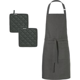 DDDDD Kochsch&uuml;rze &raquo;Kit&laquo; Set, 3 Stk. mit 2 Topflappen anthrazit Obermaterial: 100% Baumwolle 0