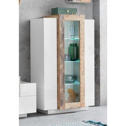 Inosign Vitrine &raquo;Coro, Vitrine, Glasvitrine, Vitrinenschrank, Stauraumvitrine&laquo; 3 T&uuml;ren davon 1 Glast&uuml;r, 9 F&auml;cher, Doppeltiefe, H&ouml;he 120,5cm wei&szlig; FSC -