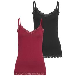 Lascana Unterhemd Packung, 2er-Pack, 2 Stk. mit floraler Spitze, Spaghettitr&auml;ger-Top, Spitzen-Top rot, wei&szlig; 32/34 - 2 Stk. 2 Stk. 32/34 Lascana Top...