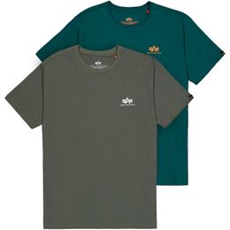 Alpha Industries Herren Rundhalsshirt &raquo;Basic T Small Logo 2 Pack&laquo; Set, 2 Stk. gr&uuml;n S