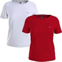 Tommy Jeans Rundhalsshirt &raquo;TJW 2PACK SOFT JERSEY TEE&laquo; 2er-Pack, 2 Stk. mit Logo-Flag-Stickerei White / Deep Crimson S (36) S (36) Figurbetonter...