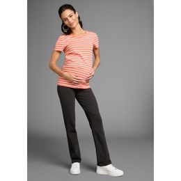 Neun Monate Umstandsshirt &raquo;2tlg. Set: T-Shirt+Leggings&laquo; Set, 2, 2 Stk. Komplett Outfit f&uuml;r die Schwangerschaft und Stillzeit aprikot geringelt +...