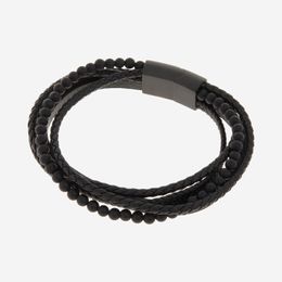 Dunkelblaues Armband aus Stahl und Leder