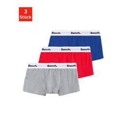 Bench. Boxer &raquo;Boxershorts f&uuml;r Jungen&laquo; Packung, 3 Stk. mit wei&szlig;em Bund mit Bench Schriftzug blau, rot, grau-meliert 122/128 - 3 Stk. 3 Stk. 122/128...