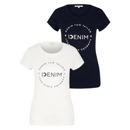 Tom Tailor Denim Damen Tom Tailor Denim T-Shirt Packung, 2-er Pack, 2 Stk. blau XS (32)