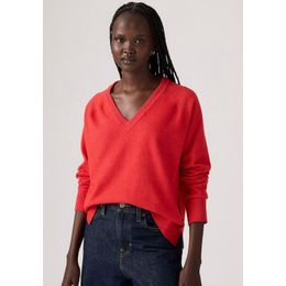 Levi's Levi's Damen V-Ausschnitt-Pullover &raquo;SUPER SOFT VNECK PULLOVER&laquo; im Bund beidseitig mit kurzem Schlitz rot L (40)