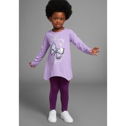 Kidsworld Langarmshirt & Leggings »2tlg. Set Shirt + Leggings mit Glitzerdetails« Set, 2, 2 niedlicher Schmetterling für kleine Mädchen lila/dk...
