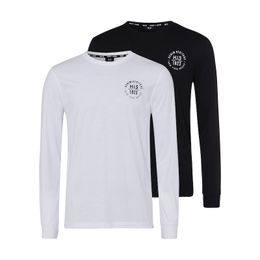 H.I.S. H.I.S Herren Langarmshirt Packung, 2er-Pack, 2 Stk. Langarm, bedruckt, Rundhalsausschnitt, aus 100% Baumwolle schwarz-wei&szlig; L (52/54)