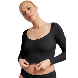 Sloggi Longsleeve &raquo;ZERO Feel Bliss&laquo; 1 nahtlos mit Spitzenoptik, weich, elastisch BLACK XL XL Lang&auml;rmeliges Crop Top mit eckigem Ausschnitt