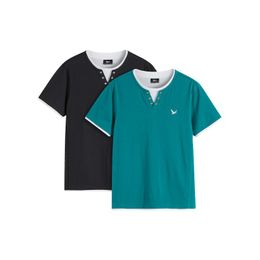 bonprix Damen bonprix 2-in-1-Shirt &raquo;2 in 1 Shirt, Kurzarm (2er Pack)&laquo; Packung, 2, 2 Stk. 2 in 1 Shirt, Kurzarm (2er Pack) blau 48/50 (M)