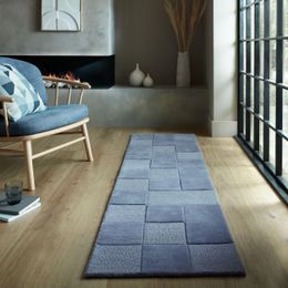 Wollteppich FLAIR RUGS "Checkerboard, Schachbrettmuster", blau, B:60cm H:10mm L:230cm, Wolle, Teppiche, Hoch-Tief-Effekt, Wohnzimmer, Schlafzimmer