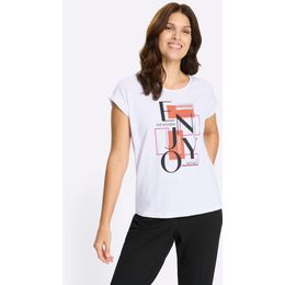 Kurzarmshirt Classic Basics "Kurzarm-Shirt", Damen, Gr. 56, wei&szlig;, papaya, 100% Baumwolle, bedruckt, gemustert, mehrfarbig, Rundhals, Shirts